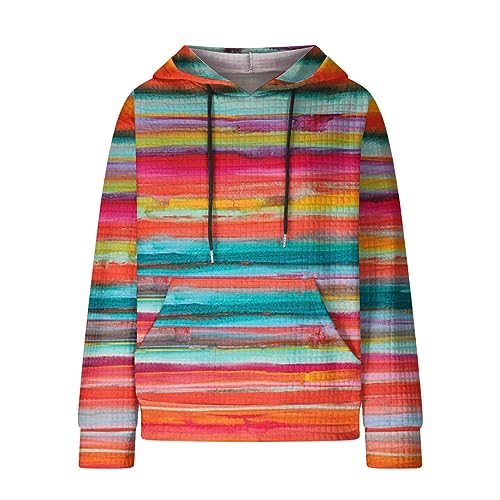 KSODFNXH hoodies for women casual trendy Striped Printed Plaid long sleeves tops with pockets fall drawstring sweatshirts