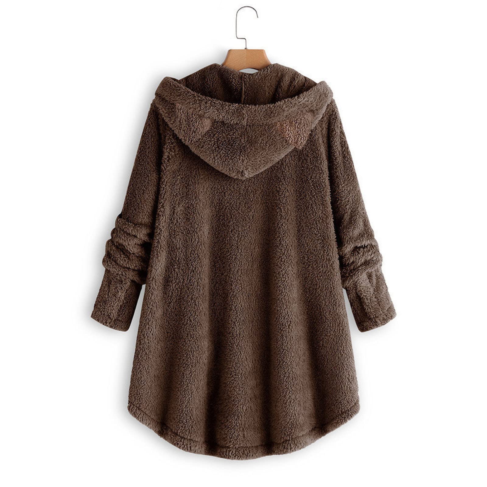 Oodie Blanket Hoodie Button Hooded Cat Ears Plush Blouse Irregular Solid Color Coat Women,Dark Gray,5Xl