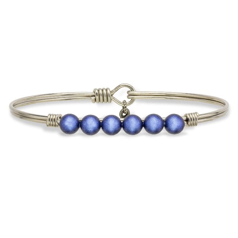 Luca + Danni Crystal Pearl Bangle Bracelet For Women in Iridescent Dark Blue - Silver Tone Size Regular Made in USA