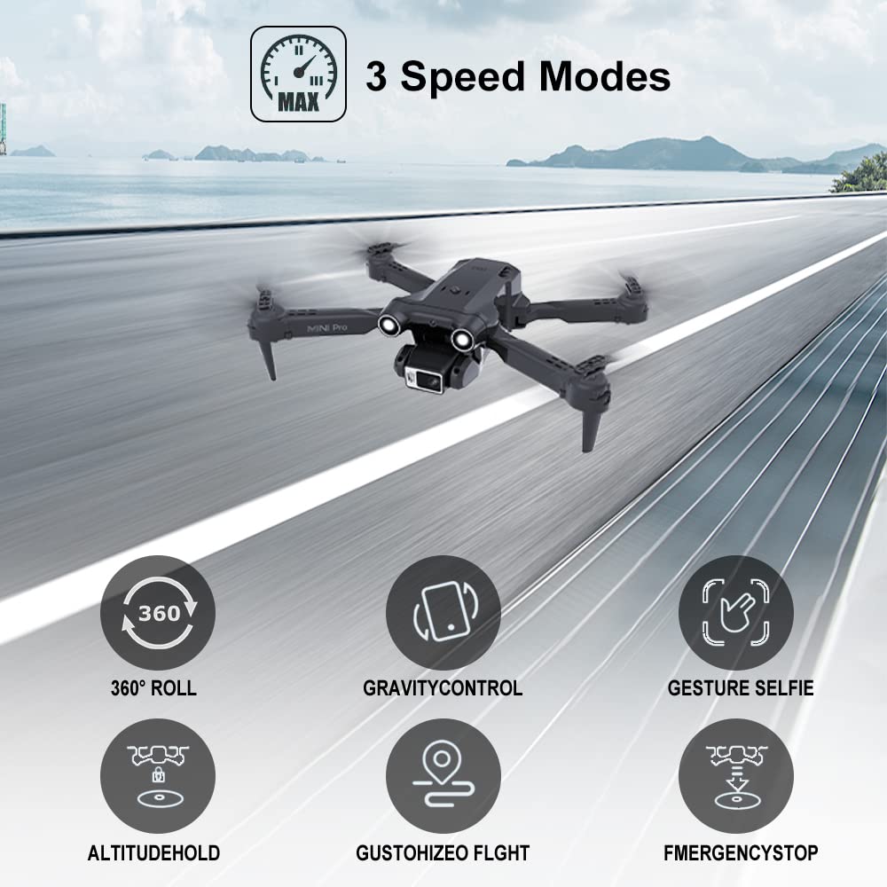 KEVKY Smart Drone 4K Camera-Obstacle Avoidance,120 degreeRemote Control Adjustable Lens,Foldable 4K FPV,One-key start /Altitude Hold/Gestures Selfie/3D Flips, 2 Batteries Kids Adults Black Mini Drone