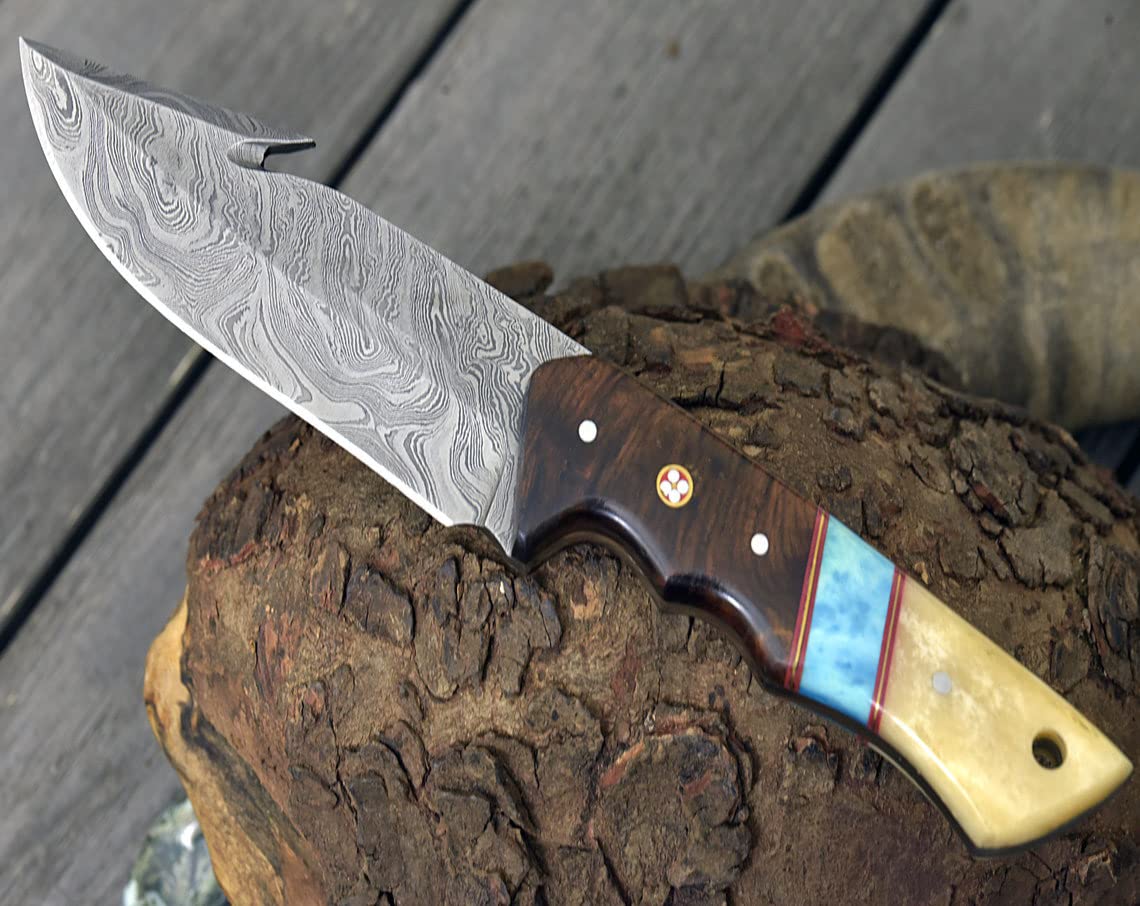 PSK74 - 1| 3| 5| 10| 15| 20 Pieces Pack Bulk Lot - 10″ Custom Damascus Gut Hook Knife, Hunting Fishing Camping Utility Knife Gift, Bulk Discounted (20 Pieces)