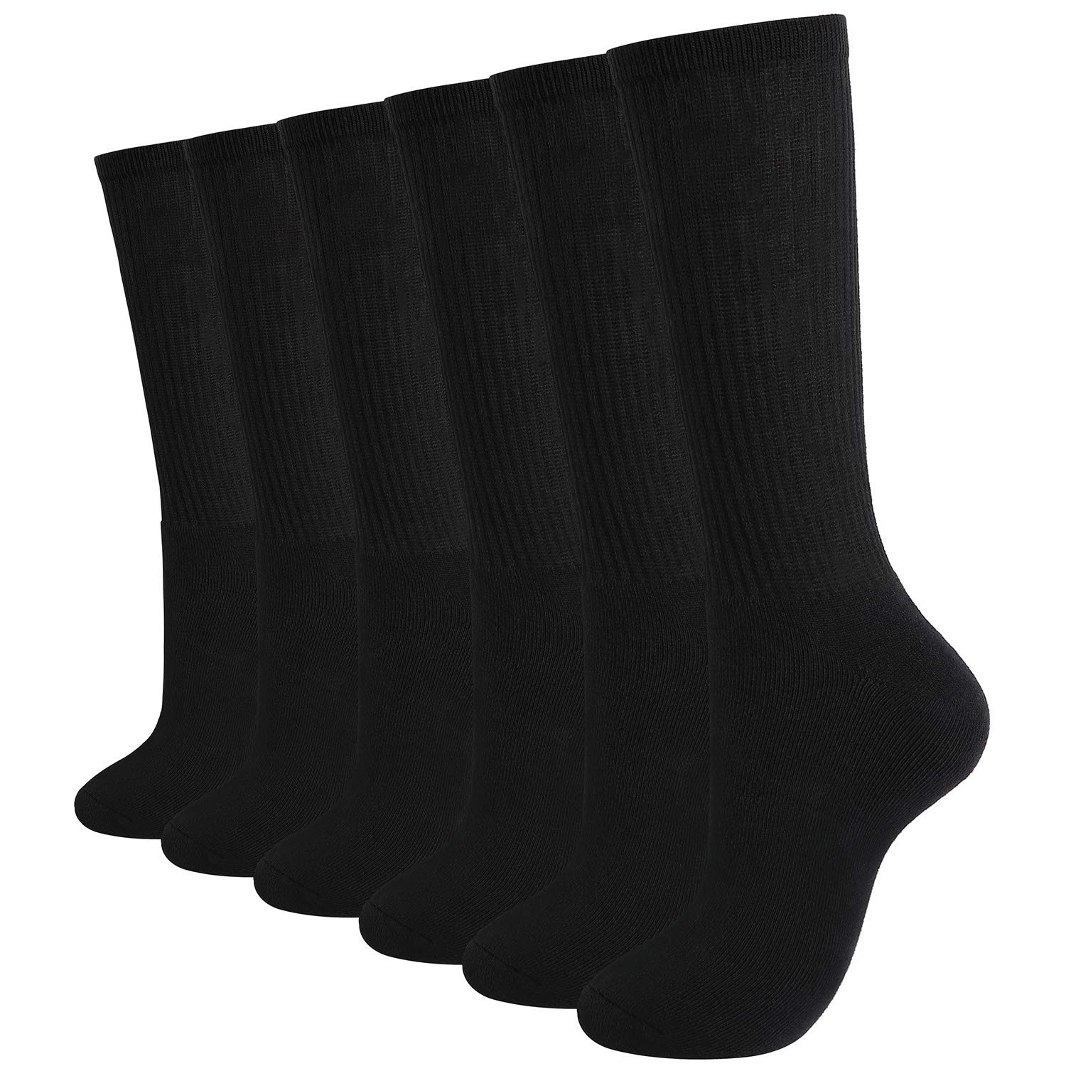LIMPIDEE Black Socks for Women 6 Pairs Sports Long Cotton Running Socks Warm Performance Calf Womens Crew Socks 8-10