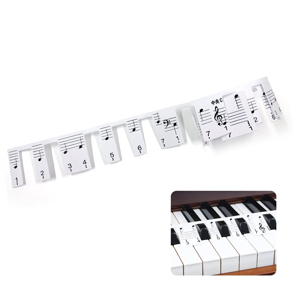 Non Stick Piano Key Labels with Case, Removable Music Keyboard Stickers with Staff and Numbered Musical Notation, Piano Rake Notes Marker Overlay for Beginners Learning Fingering (61 Keys)