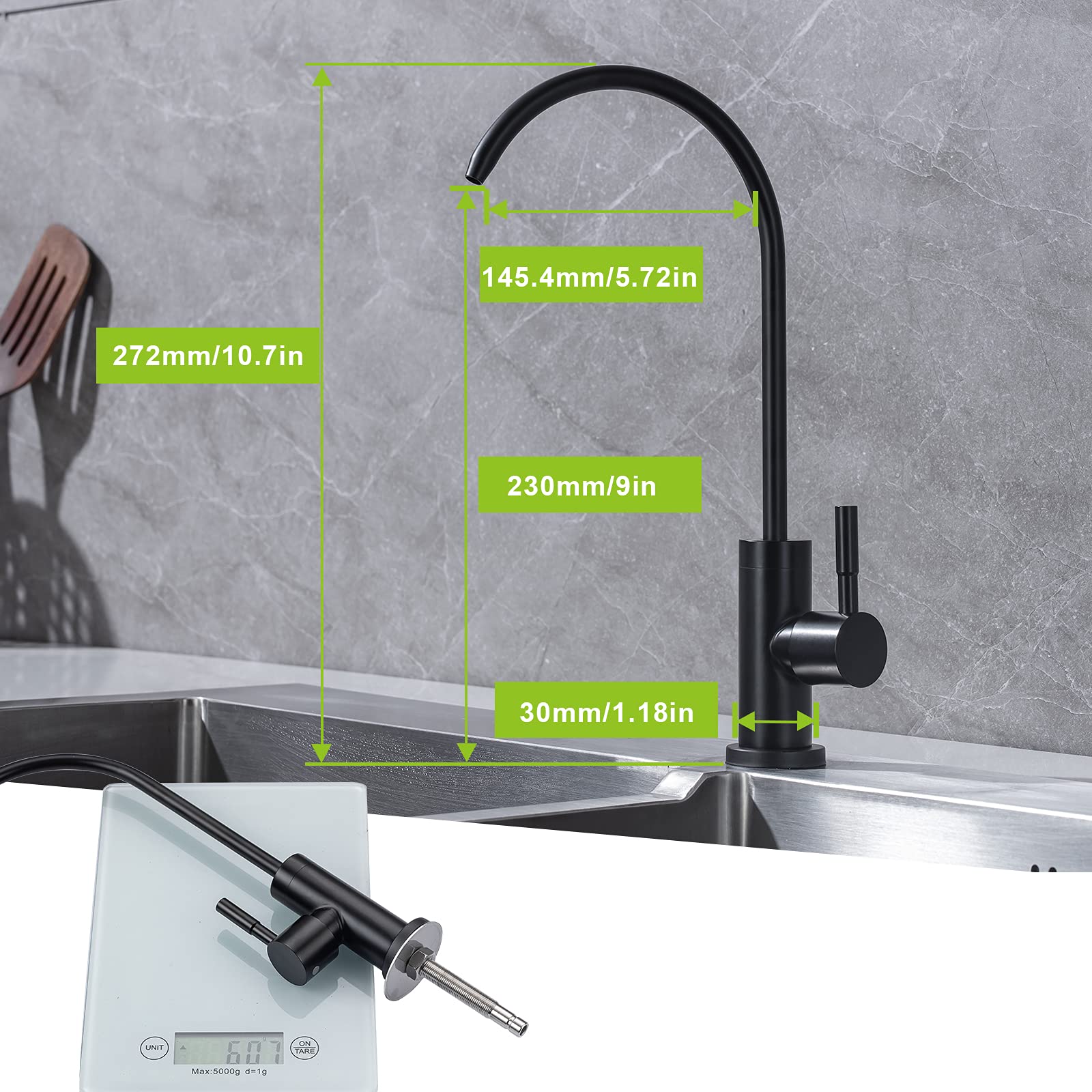 TQKAG Black Kitchen Sink Faucet Drinking Water Faucet Stainless Steel Reverse Osmosis Faucet Fits Most Water Filtration Systems Kitchen Beverage Faucets