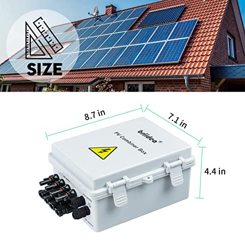 Solar Combiner Box, Briidea PV Combiner Box 4 String with 10A Circuit Breakers & Lightning Arreste for Solar Panels, IP 65 Waterproof