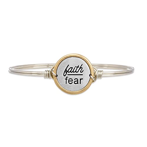 Luca + Danni Faith Over Fear Bangle Bracelet for Women - Silver Tone Regular Size Made in USA