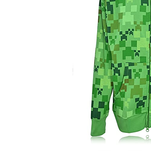 Minecraft Boys Video Game Hoodie - Black and Green Creeper Face - Official Zip Hoodie Sweatshirt (Green Camo, Medium)