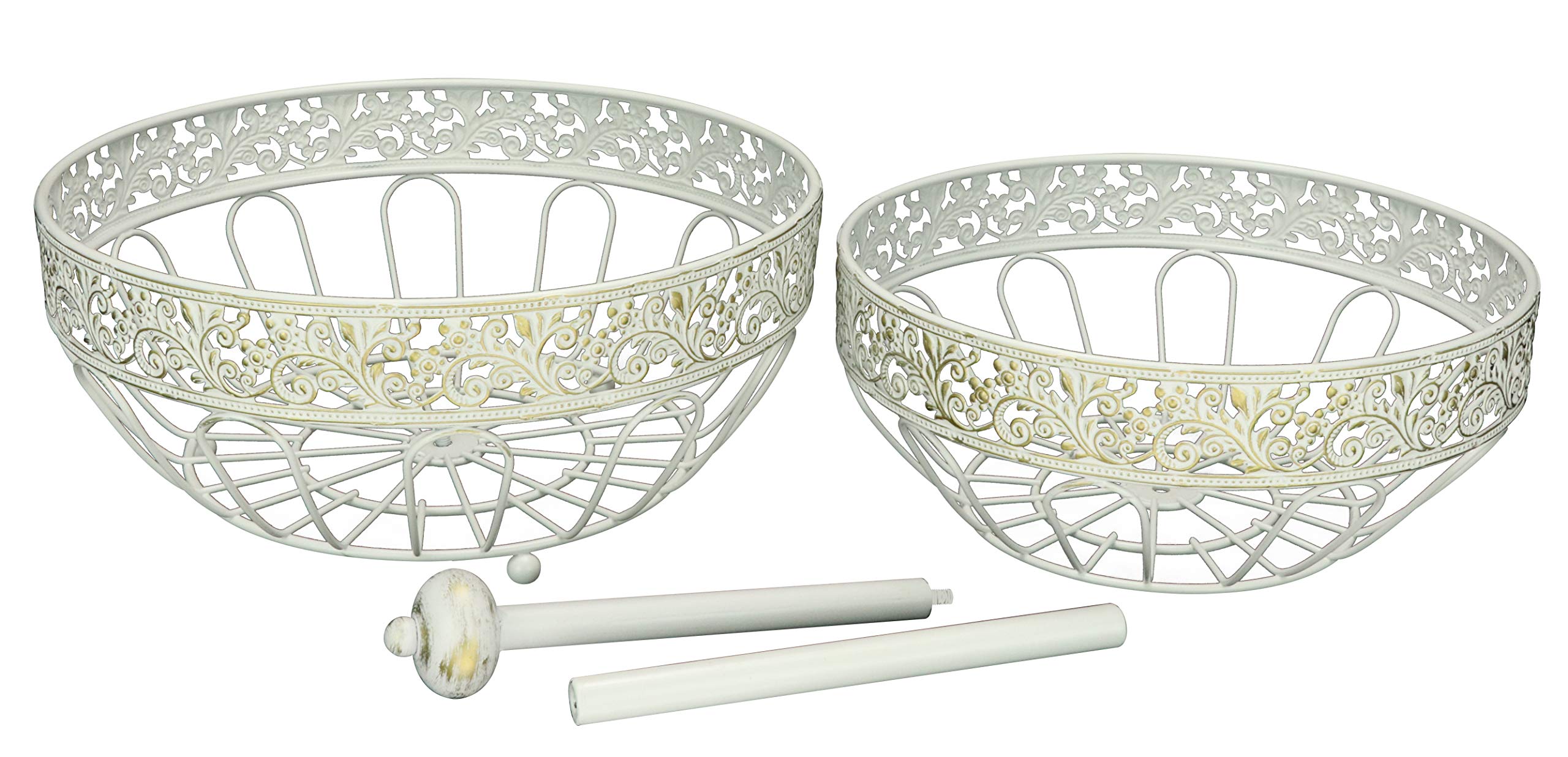 ROSYLINE 2 tier fruit basket, fruit bowl, multi-purpose kitchen and living room storage fruit and vegetable basket (White Brushed Bronze)