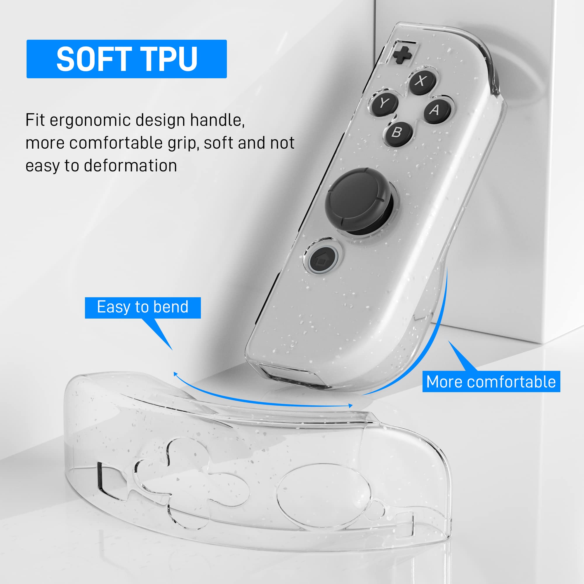 RHOTALL Glitter Protective Case Kit Compatible with Nintendo Switch OLED, Dockable Hard Shell for Switch OLED Console, Soft Cover for Joycon Controller, Case Set with Screen Protector, 12 Thumb Caps