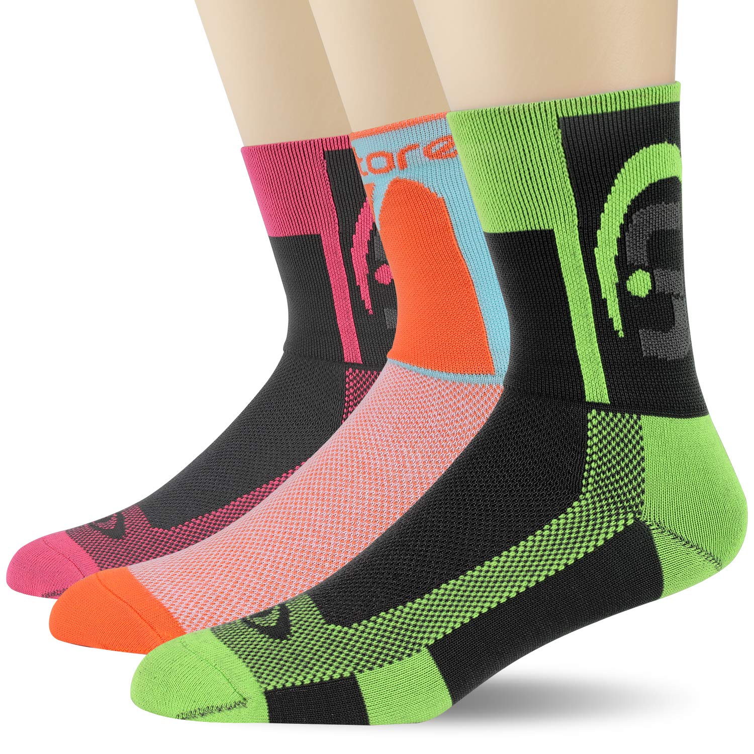 LIN Men's 3 Pack Compression Tall Cycling Socks CoolMax Bike Socks Training Sports Athletic Socks 3L