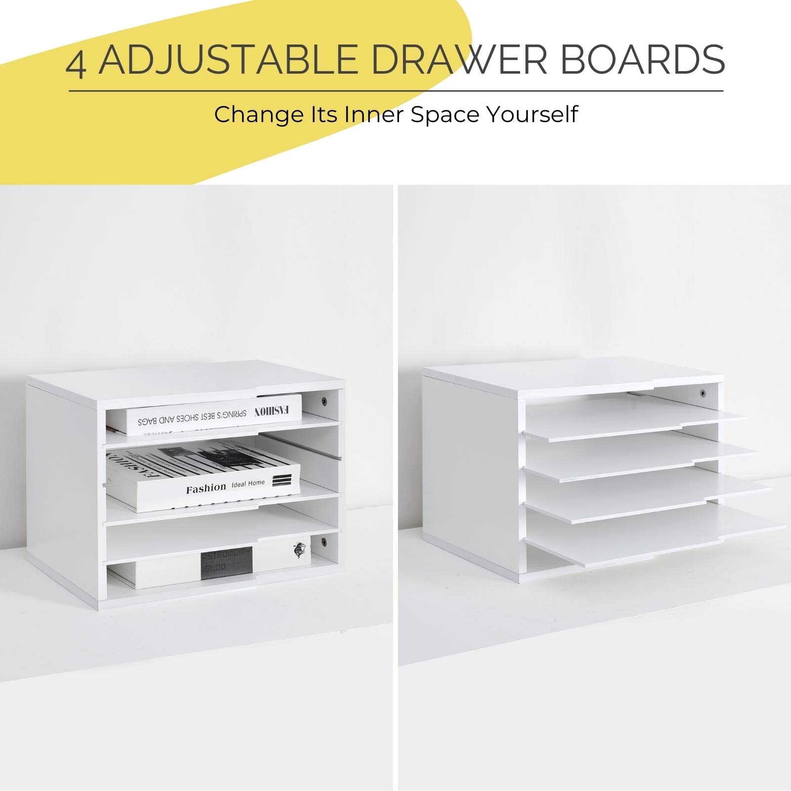 LAPTAIN Desktop File Sorter with 4 Adjustable Shelves for Home and Office, Paper Letter Tray Organizer Wall Mount, White