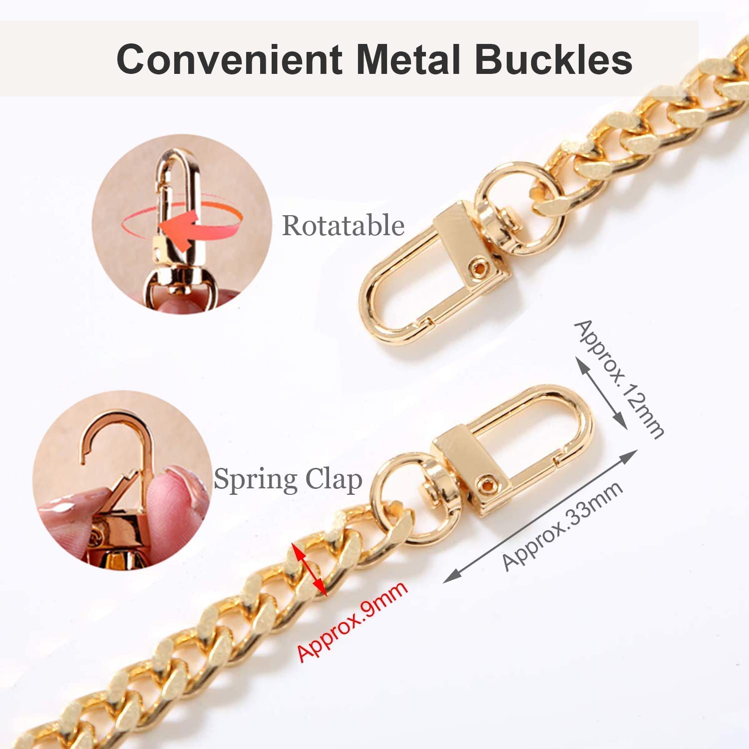 Purse Chain Straps 120cm Gold - Extender DIY Flat Chain Strap Handle Bag Accessories Charms Decoration for Purse Handbags Shoulder Bag