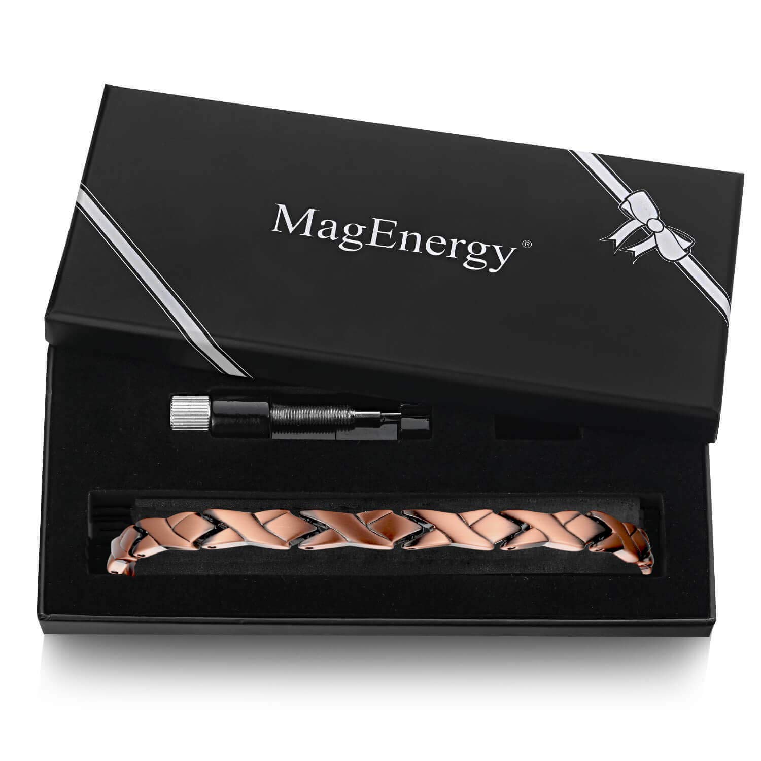 MagEnergy Copper Bracelets for Women 99.9% Pure Copper Magnetic Link Bracelet, Adjustable Bracelet Jewelry Box with Sizing Tool
