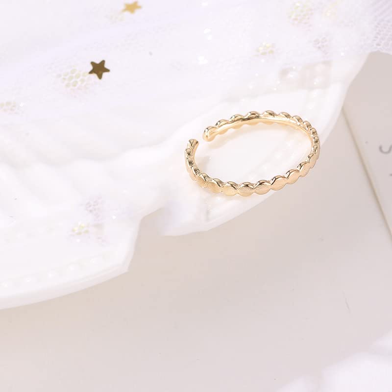 Open Gold Beaded Rings Adjustable Thumb Finger Ring Thin Stackable Rings for Women Girls Christmas Birthday Gifts Simple Wedding Ring for Her Minimalist Tiny Rings