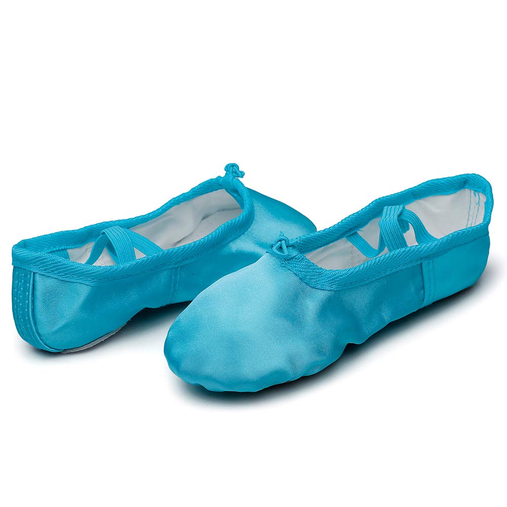 MSMAX Women's Ballet Shoes Satin Split Sole Performa Flats Blue 8 M Women