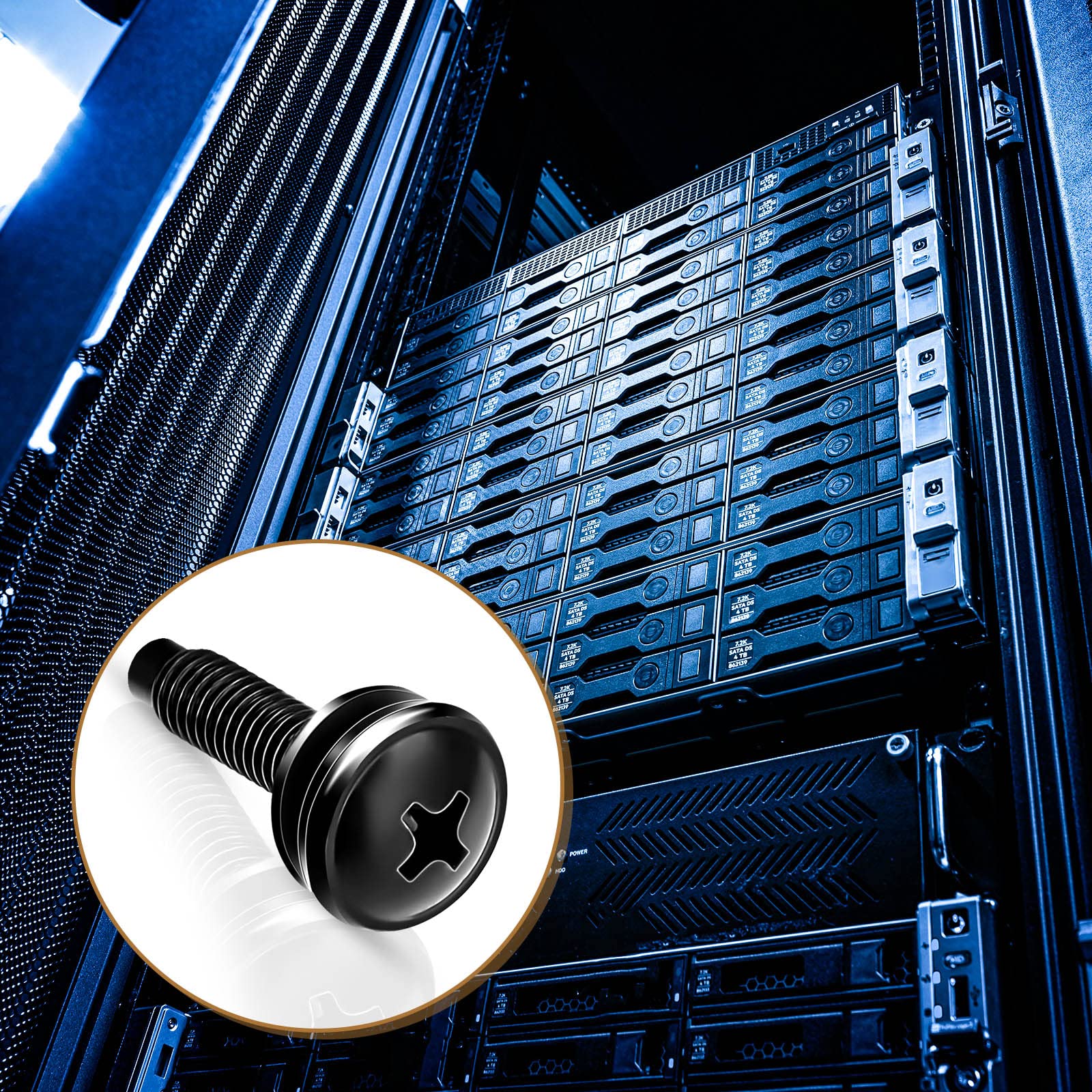 Ripeng 100 Pieces Rack Screws Mount Stainless Steel Black Server Rail Studio with Nylon Washers for Audio Mounts Hardware Rails (Size 10-32)