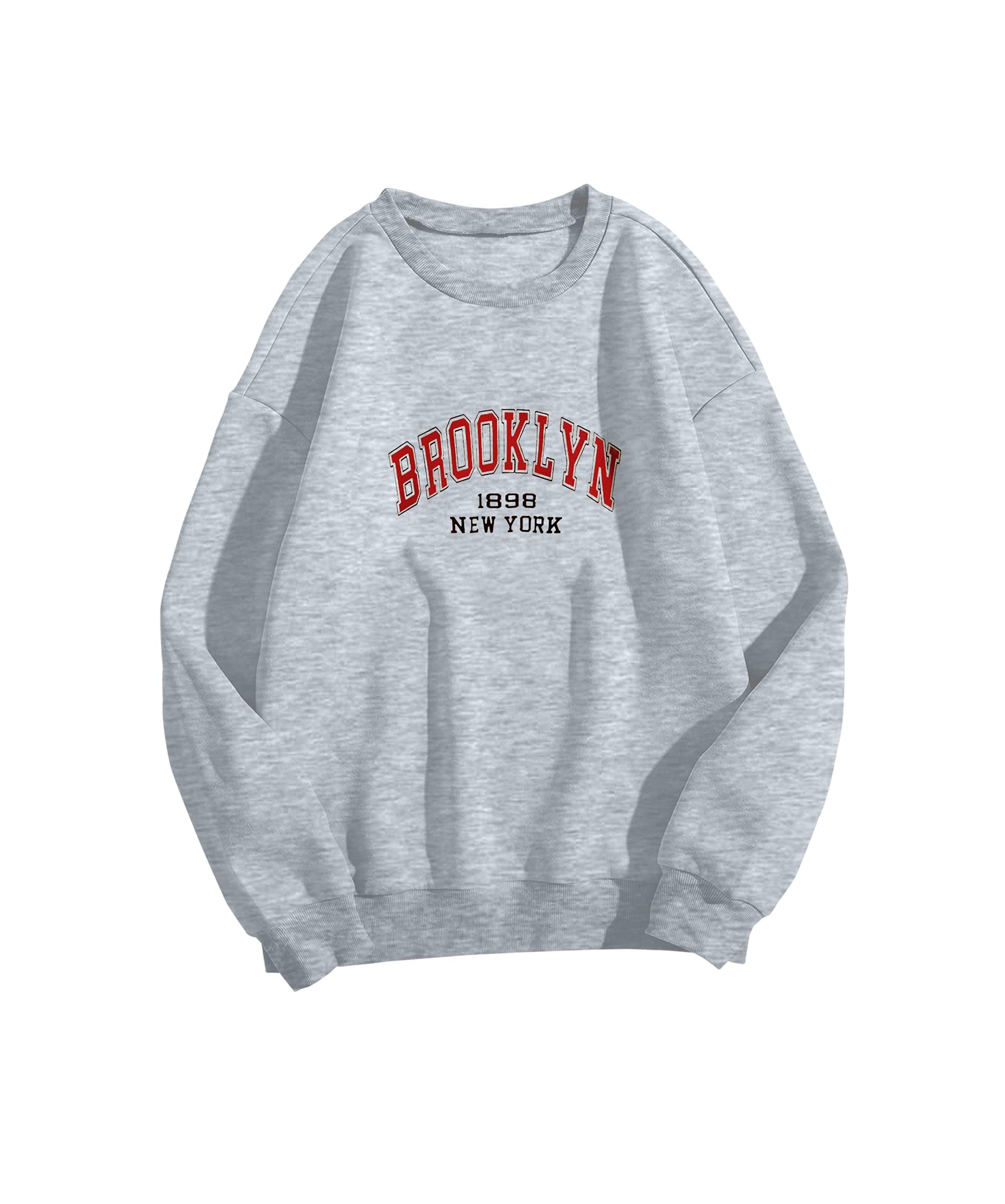 MISSACTIVER Women Oversized Brooklyn New York Letter Print Sweatshirt Crewneck Long Sleeve Drop Shoulder Fleece Pullover Tops (Medium, Grey)