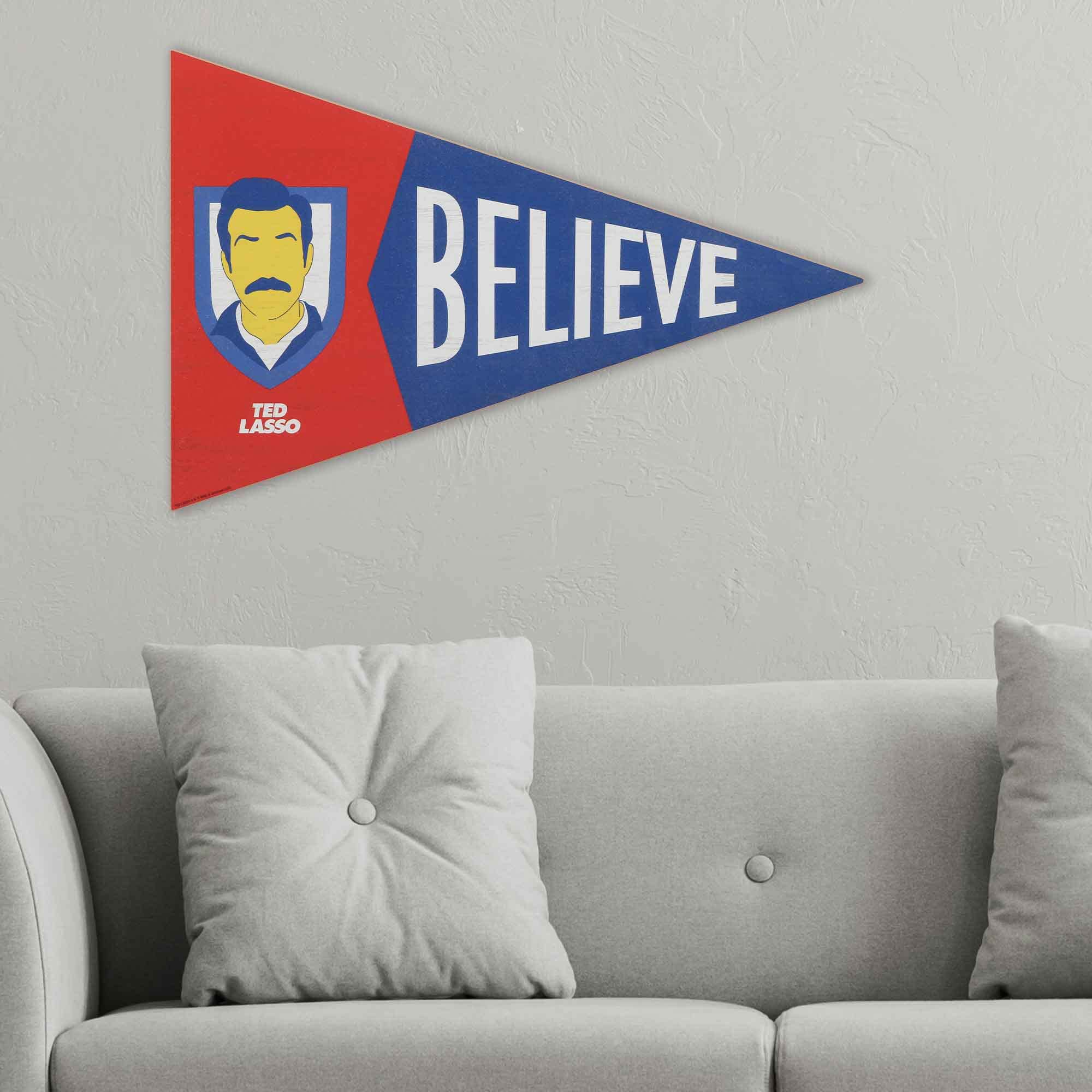 Open Road Brands Ted Lasso Believe Pennant Wood Wall Decor - Large Ted Lasso Wall Art for Home or Office - Great Gift Idea
