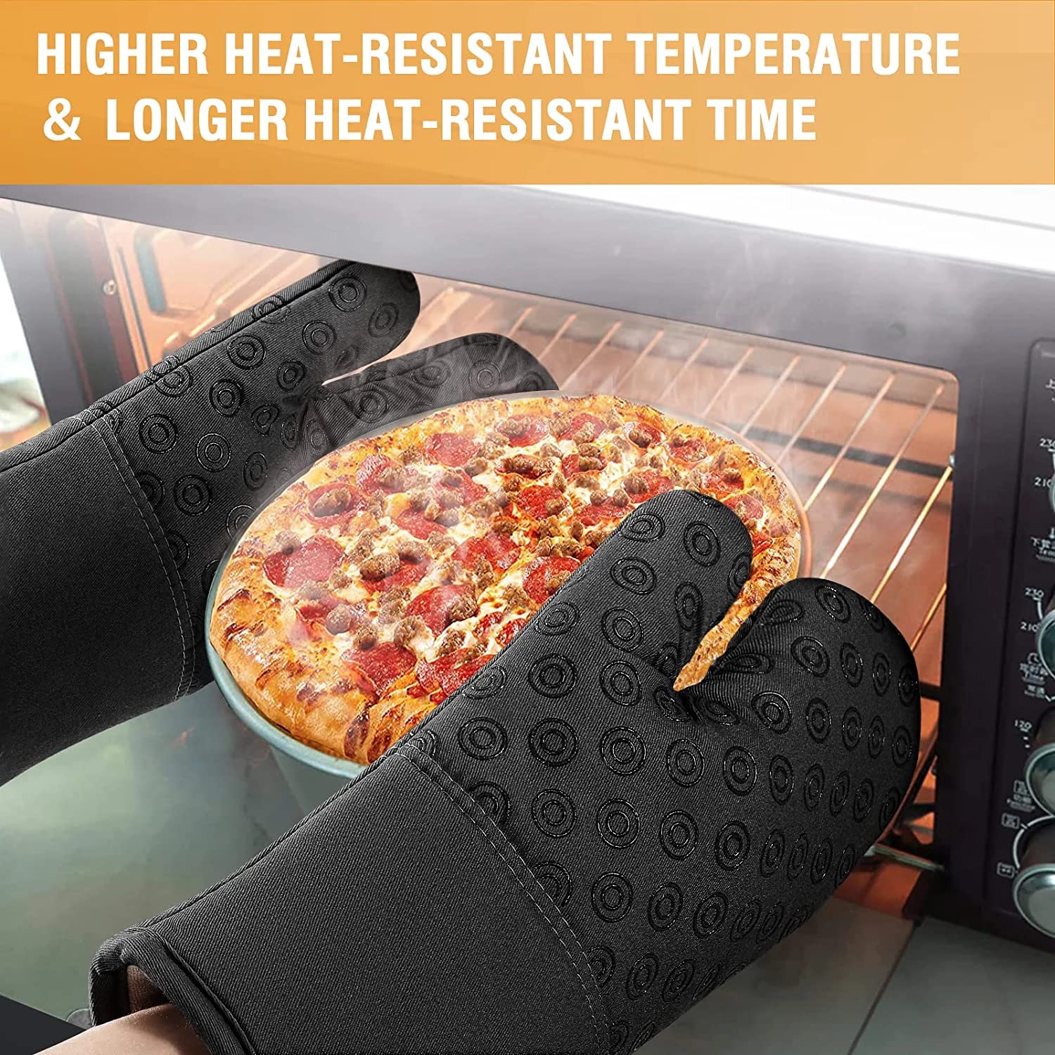 Oven Mitts and Pot Holders Set: 500℉ Heat Resistant Oven Gloves with Ovenmitts Hotpads and Kitchen Towels - Extra Long Kitchen Mittens and Potholders with Non-Slip Silicone Surface Safe for Cooking