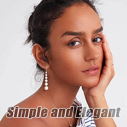 Ritach Long Pearl Dangle Earrings for Women 14K Gold Plated Sterling Silver Post Pearl Drop Tassel Earrings for Bridal Wedding