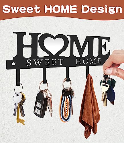 WIPHANY Sweet Home Key Holder Wall Mounted Black Metal Decorative Keys Holder Home Design Organizer for Key Rack for Entryway Hooks Home Hangers