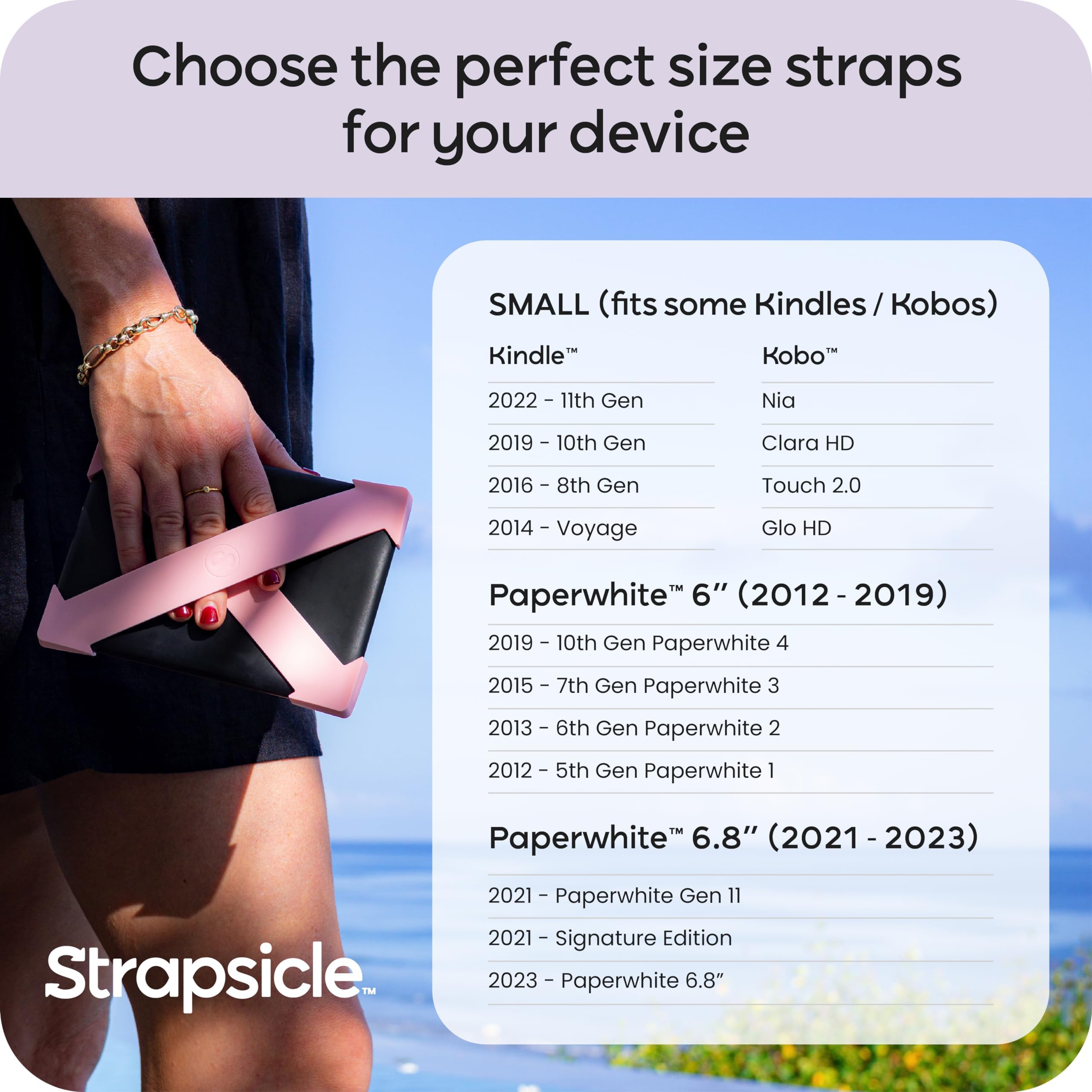 Strapsicle Kindle Hand Strap | Pack of 2 Hand Straps for Kindle Paperwhite 11th Generation & Signature Paperwhite | E-Reader case Compatible with Kindle Paperwhite 2022 | Kindle Accessories & Gifts