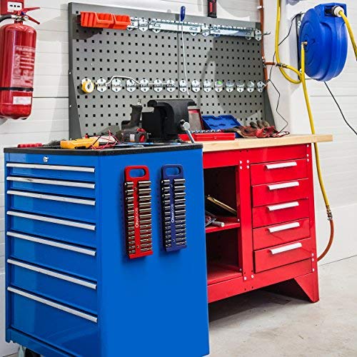 Magnetic Portable Socket Organizer Tray | 1/4-inch Drive | Red | for Deep & Shallow Sockets | Holds sockets up to 5/8" or 14 mm | Professional Quality Tool Organizer | by Olsa Tools