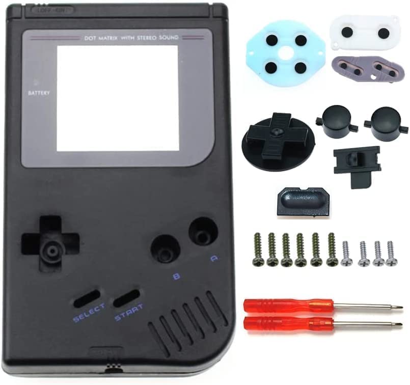 Rymfry Full Housing Shell Case Cover for Game Boy Classic GB DMG GBO with Buttons Conductive Pads (Black)