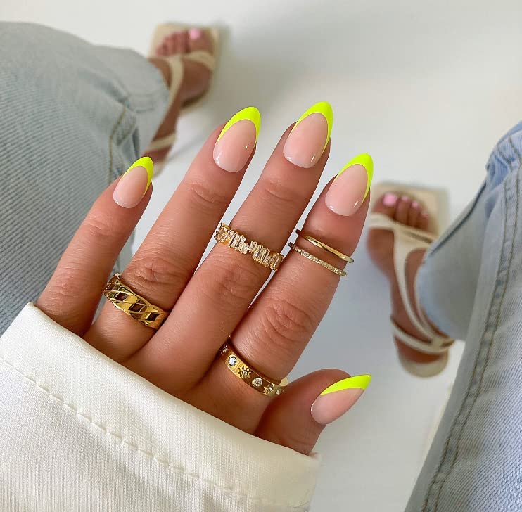 KIARA SKY 100% Acrylic Press On Nails - Salon Quality Instant Manicure, Long-Lasting, Easy Application - 30 piece Kit - Almond Short-Limoncello