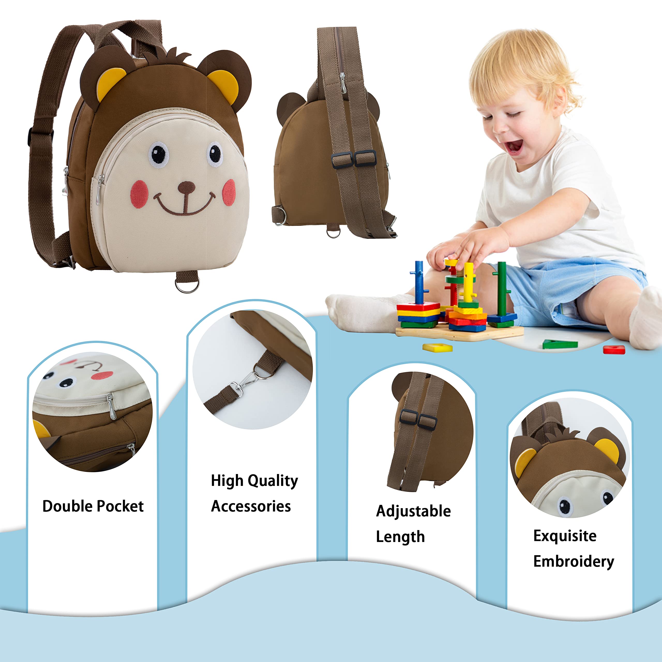 Toddlers Leash Convertible Chest Bag Mini Backpacks with Child Kids Anti-Lost Wristlets Wrist Link (Monkey)