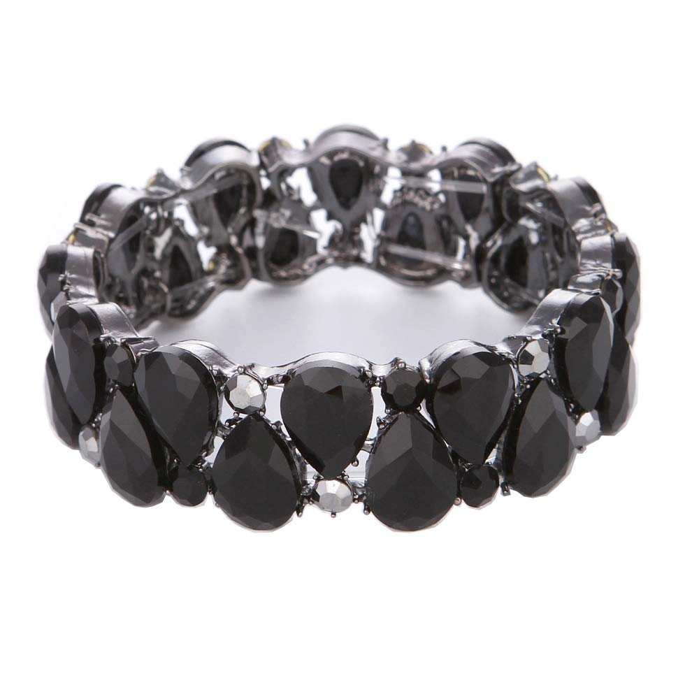 Molie Youfir Bridal Austrian Crystal Teardrop Knot Elastic Stretch Bracelet for Brides Wedding Party(Crystal AB)