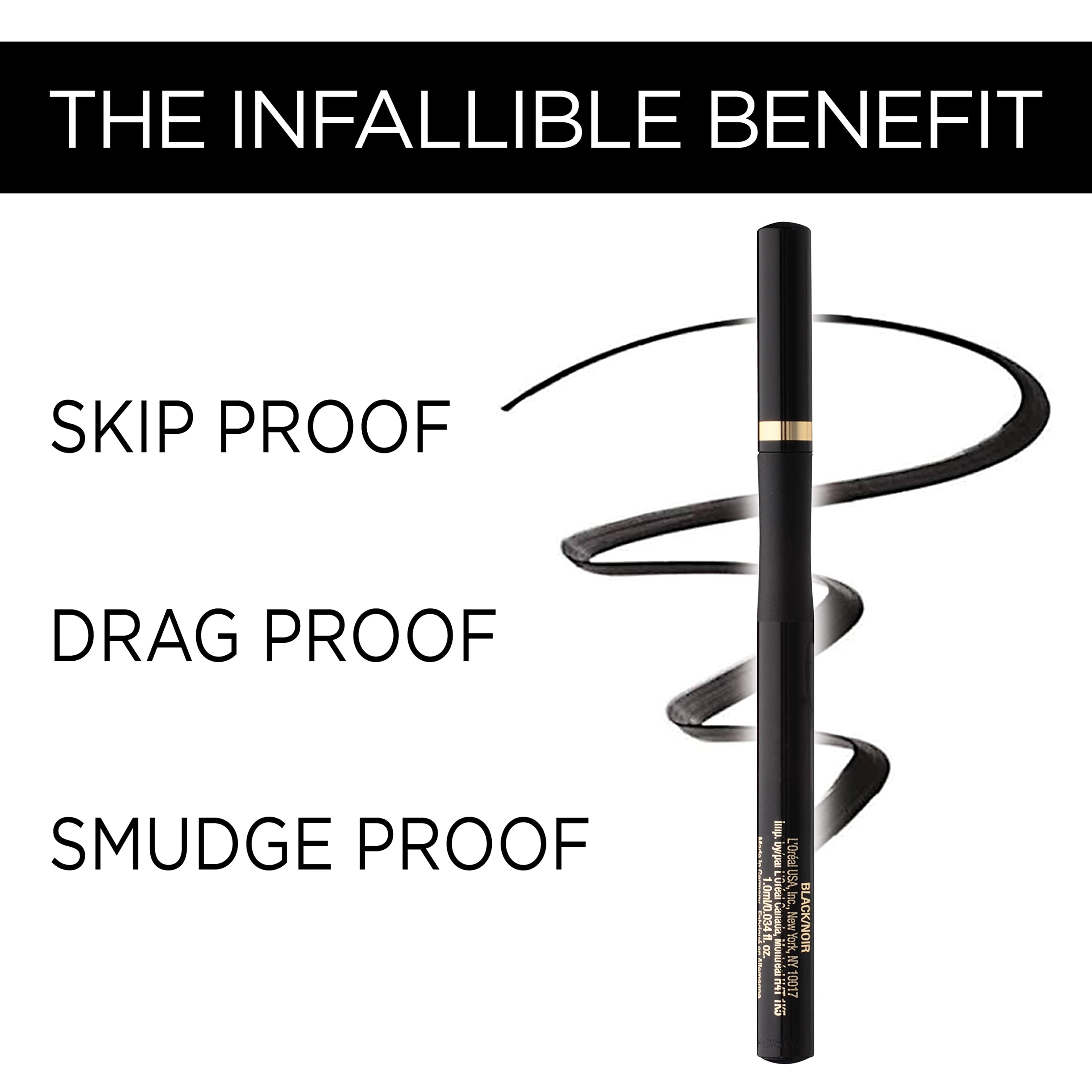 L'Oreal Paris Makeup Infallible Super Slim Long-Lasting Liquid Eyeliner, Ultra-Fine Felt Tip, Quick Drying Formula, Glides on Smoothly, Black, 0.03 fl oz., 2 Count