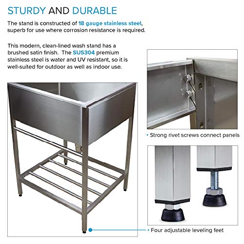 Transolid TFH-2522-SS 25 in. x 22 in. x 34.3 in. Stainless Steel Laundry Sink with Wash Stand in Brushed Satin