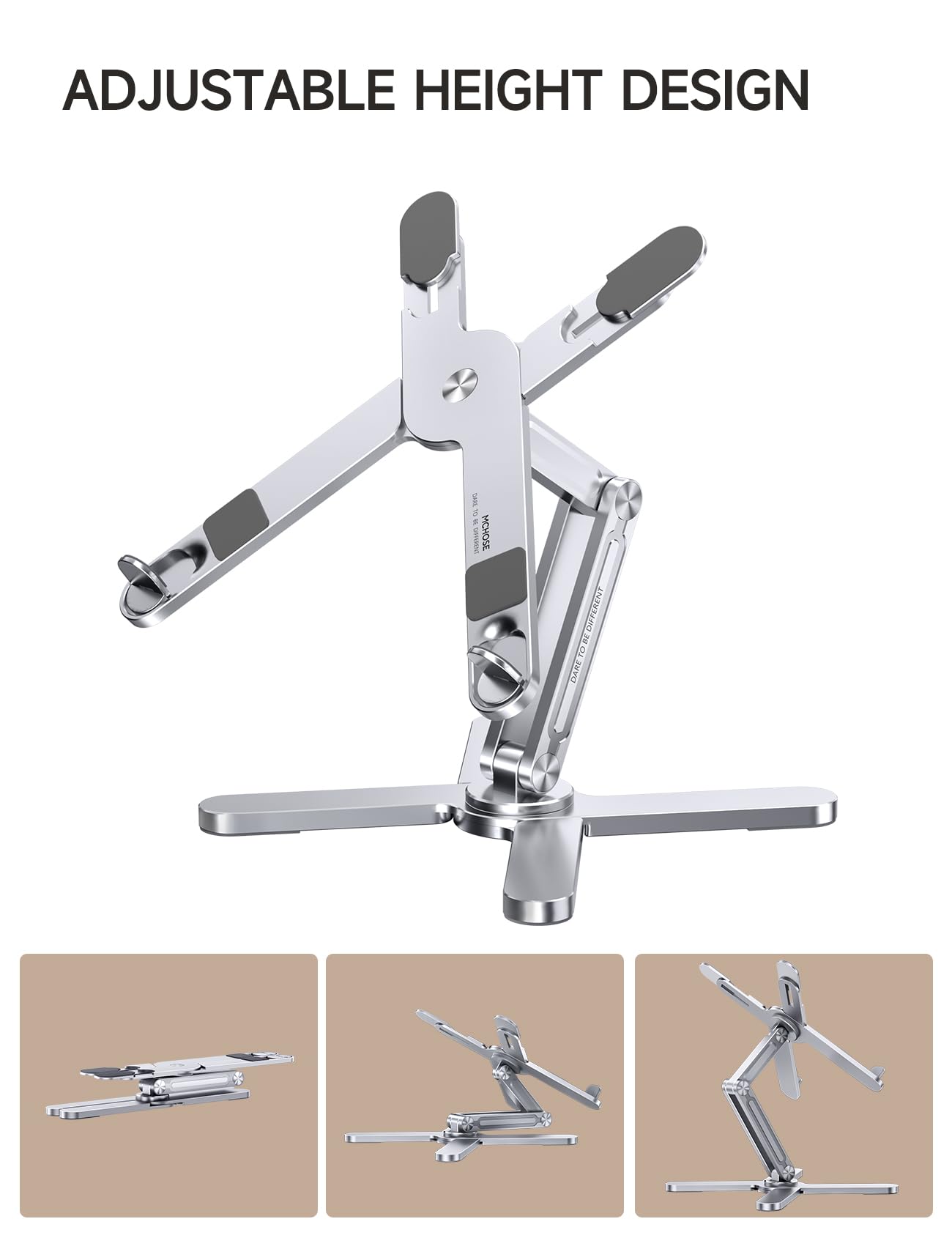 MCHOSE Laptop Stand with 360 Rotating Base,Foldable Laptop Riser for Desk, Compatible with Air, Pro, Dell, HP, Lenovo More 10-15.6" -Silver