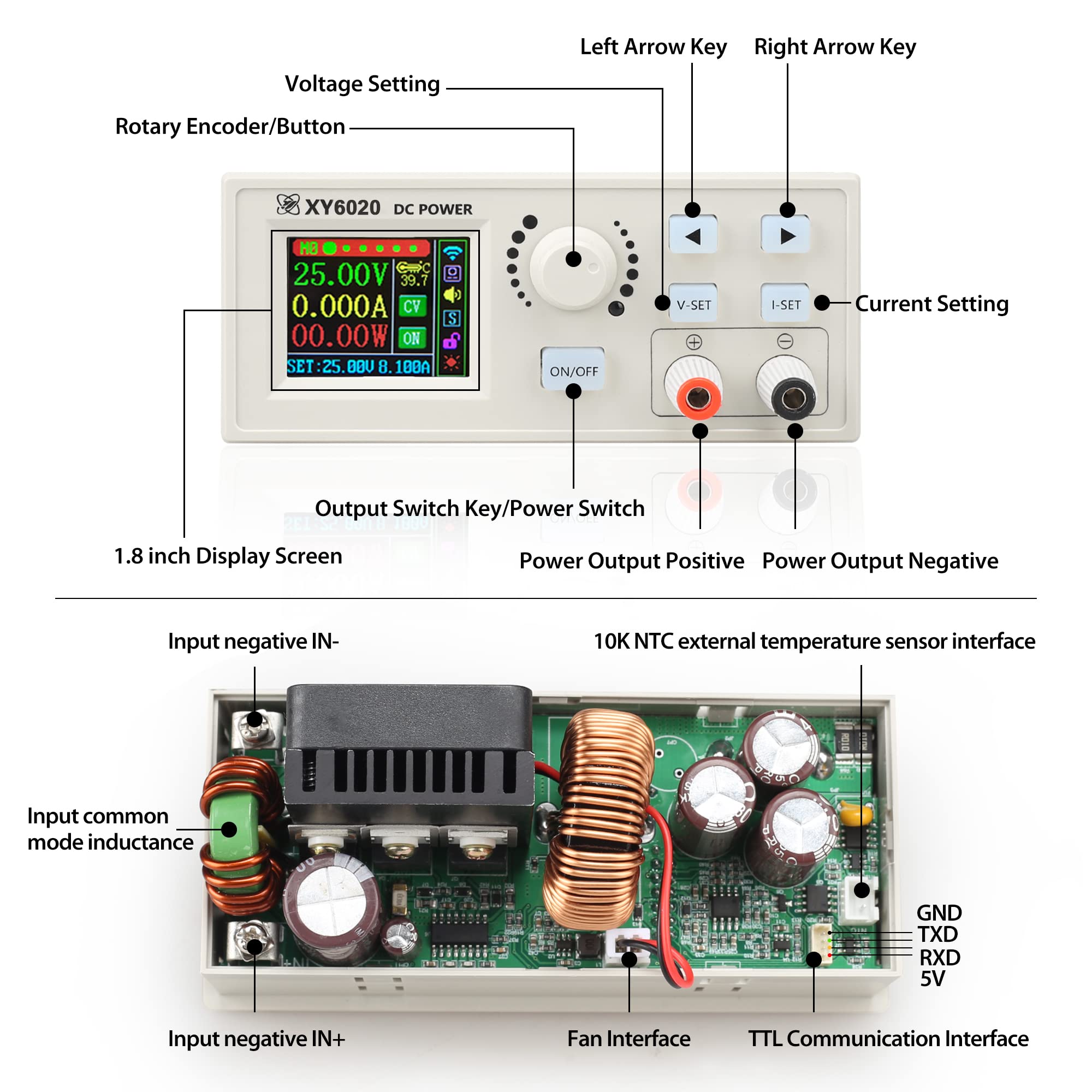 XY-6020 1200W DC to DC Power Converter 6.0-70.00V to 0.0-60.00V/0-8A, Constant Current and Constant Voltage DC Buck Conver DC Voltage Stabilization Module with LCD Display