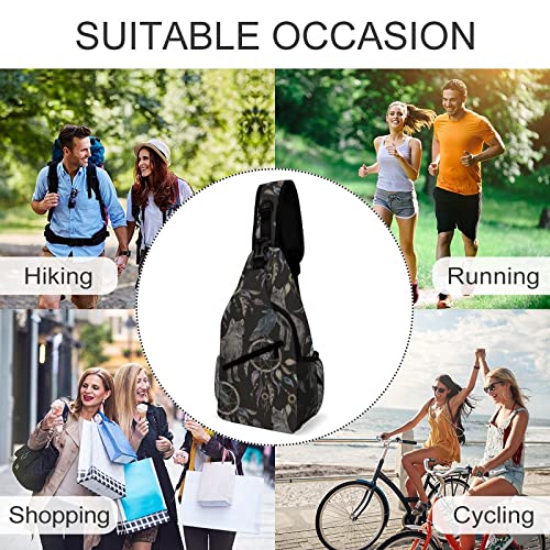 NAWFIVE Sling Bag Watercolor Raven Wolf Crossbody Backpack with Anti Theft Boho Style Adjustable Shoulder Bag for Travel,Hiking,Cycling,Camping