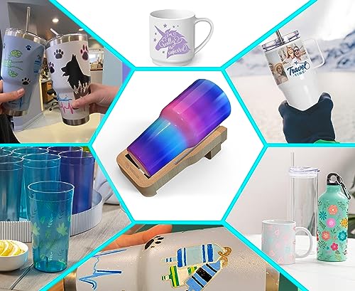 WHITEMOON Cup Cradle for Tumbler. Wooden vinyl paper decal holder with height adjustment for measuring size, for attaching vinyl decals to cups, bottles and mugs.