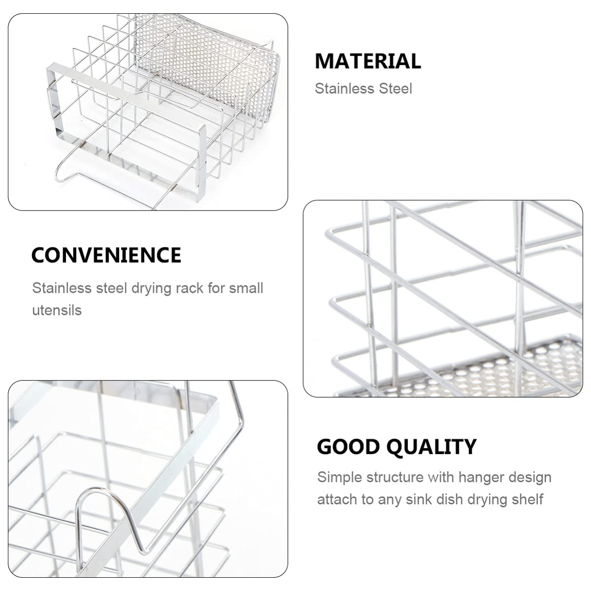 OSALADI Dish Drying Rack Stainless Steel Kitchen Utensil Holder Square Kitchen Caddy Sink Organizer Chopsticks Holder Hanging Kitchen Utensil Organizer Wire Storage Holder