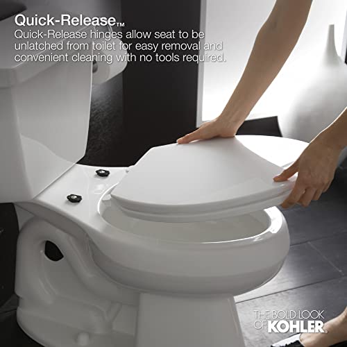 KOHLER K-4636-0 Cachet Elongated, Grip-Tight Bumpers, Quiet-Close Release Hinges, Quick-Attach Hardware, No Slam Toilet Seat, White