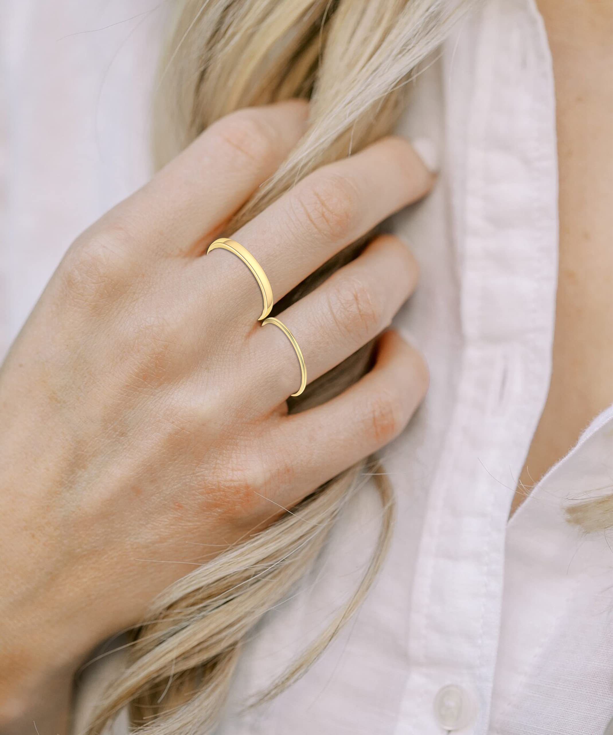 RLMOON 3PCS 14K Gold Plated Rings Stacking Ring for Women Gold Thin Plain Ring Band Stackable Thumb Pointer Finger Ring Statement Comfort Fit Size 7