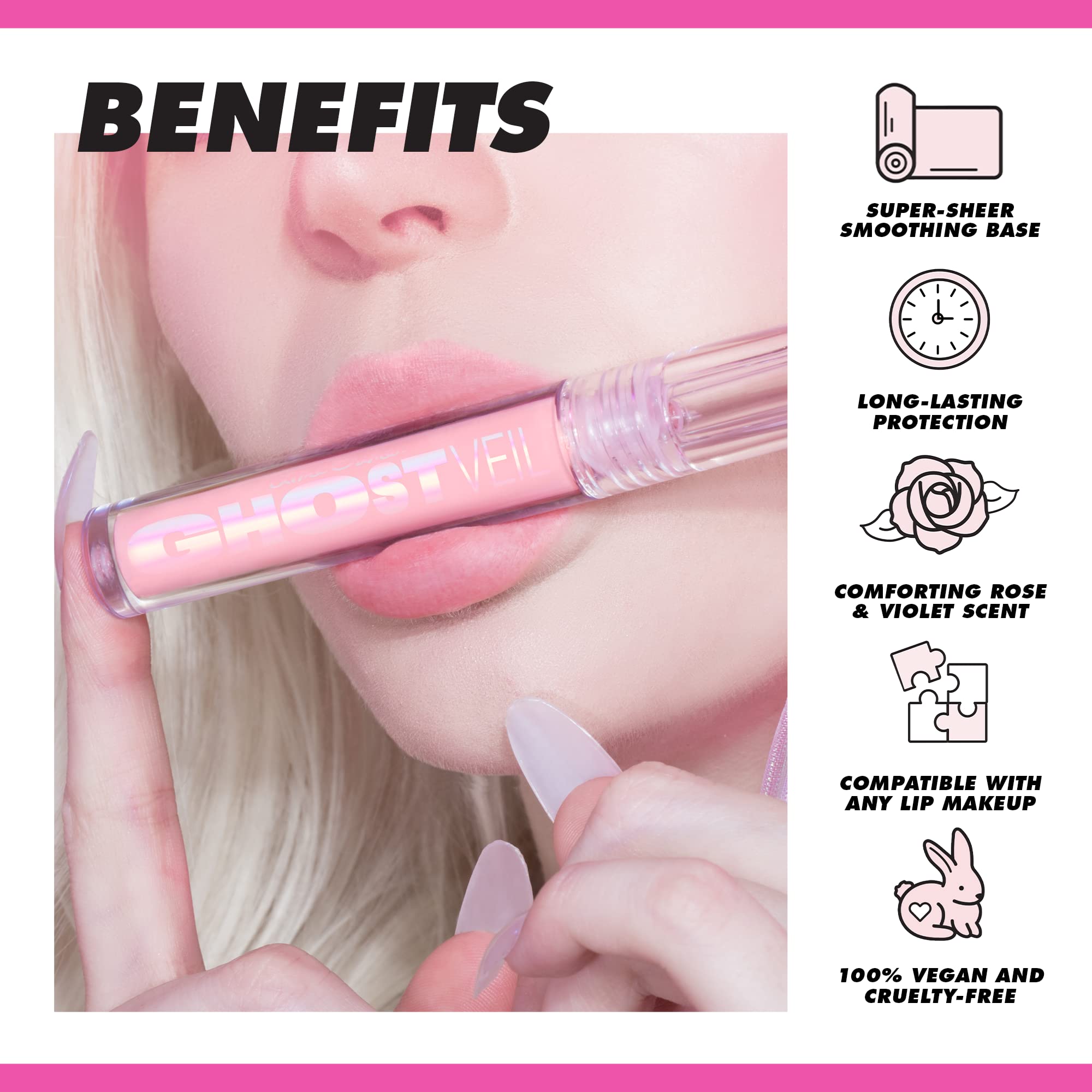 Lime Crime Ghost Veil Lip Primer, Translucent Sheer Pink - Extends the Life of Lipstick - Lightweight and Super Sheer Smoothing Base for Long Lasting Quality - Vegan & Cruelty-Free