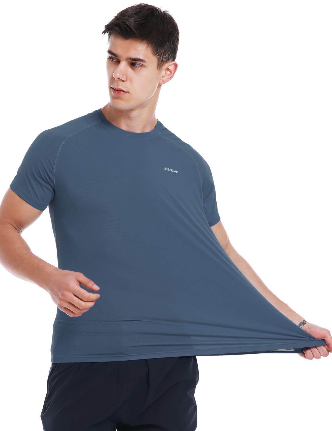 Mens Running Workout Short Sleeve T-Shirt Dry Fit Moisture Wicking Gym Athletic Shirts for Men(BlackGrey,L)