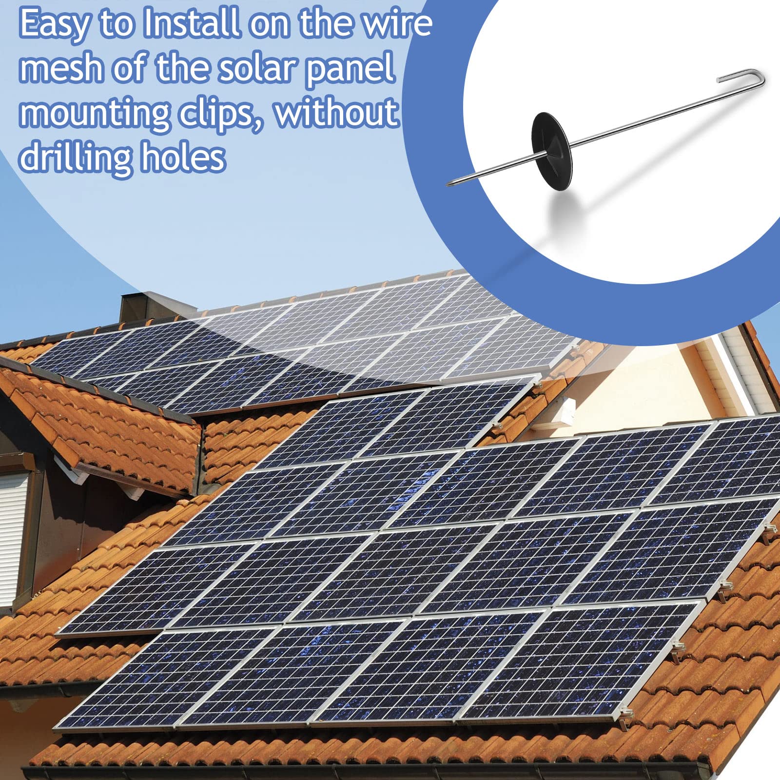 Solar Panel Guard Clips Animal Guard Fastener Clips Solar Panel Animal Guard Roll Kit Stainless Steel Fastener Clips for Solar Panel Bird Wire Pigeon Fence (50 Packs, 25 mm)