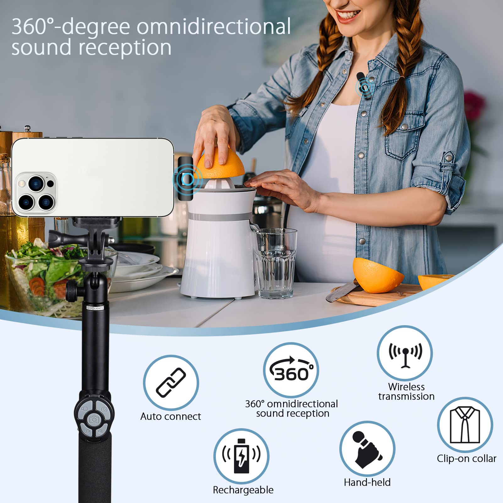 Qindlkar Professional Wireless Cordless Lavalier Microphone for iPhone iPad, Clip-on Lavalier Mic for Podcast Vlog YouTube Tiktok Interview