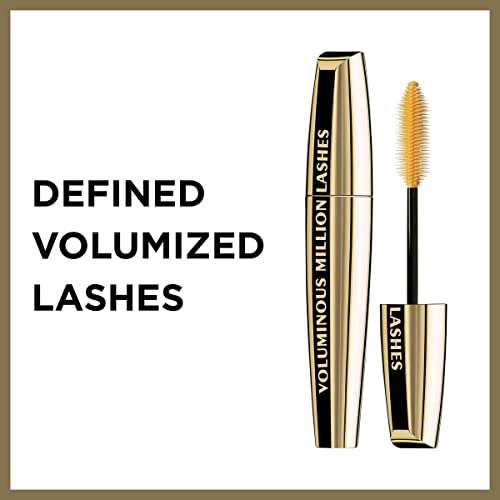 L’Oreal Paris Makeup Voluminous Million Lashes Mascara, Volumizing, Defining, Smudge-Proof, Clump-Free Lengthening, Collagen Infused Eye Makeup, Amplifying Mascara Brush, Blackest Black, O.3 Fl Oz