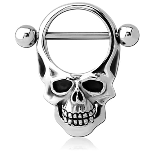 PAIR 14G 3D PUNK SKULL NIPPLE SHIELD RINGS NIPPLERINGS STEEL PIERCING JEWELRY Style 88888-1360