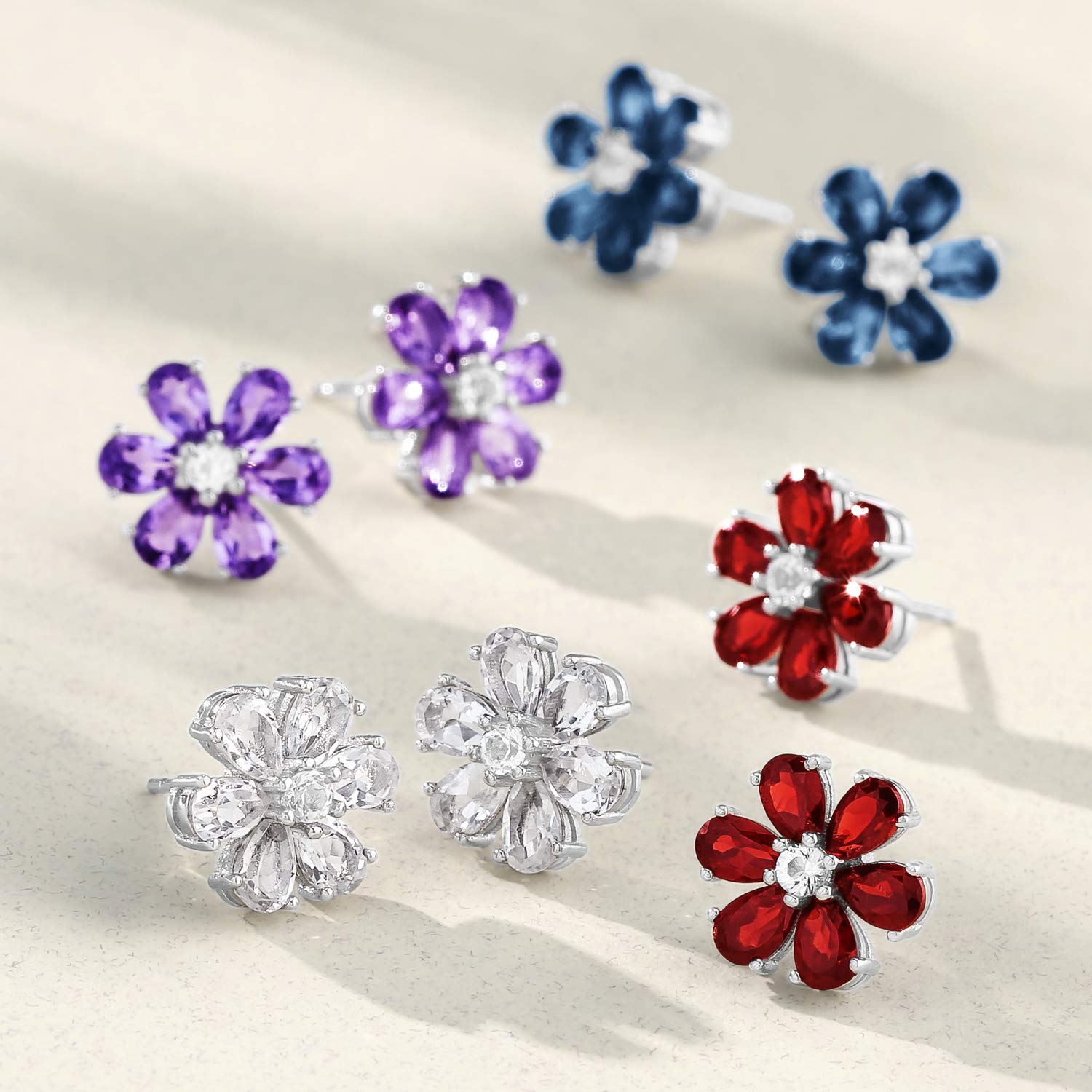 MAX + STONE Small Purple Amethyst Flower Stud Earrings for Women in 925 Sterling Silver with Push Backs and 0.5 Inch February Birthstone