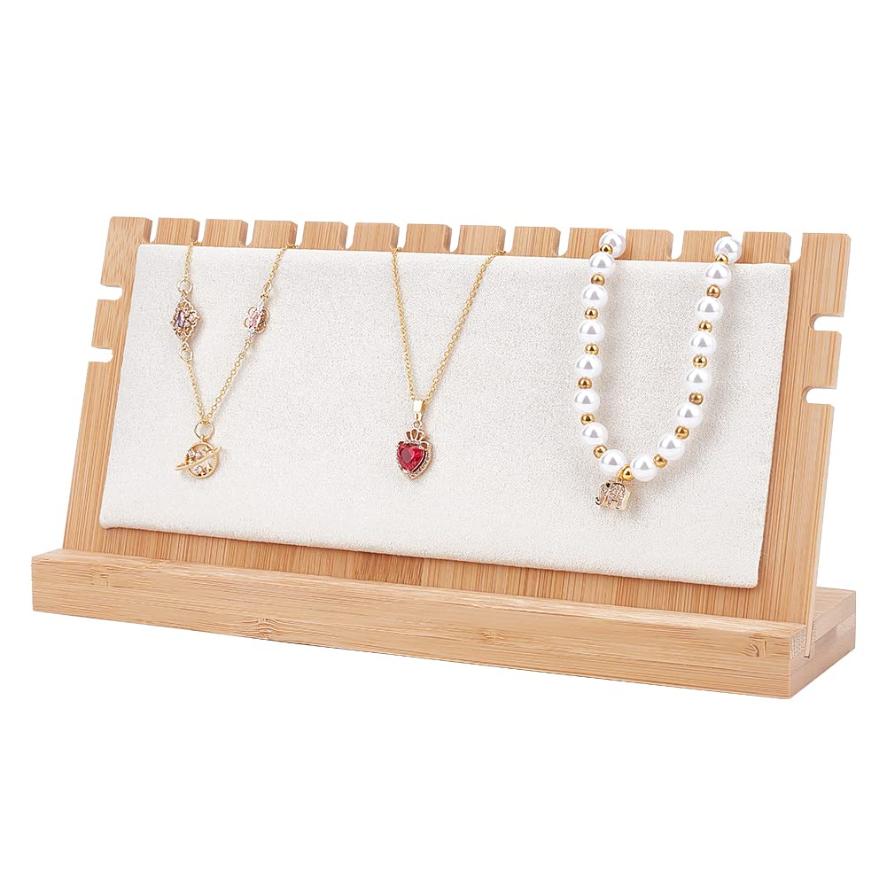 NBEADS Bamboo Necklace Display Stands, Jewelry Tabletop Display Board Stand Tray Showcase Rack with Old Lace Microfiber L-Shaped for Necklaces Rings Earrings Bracelets Jewelry