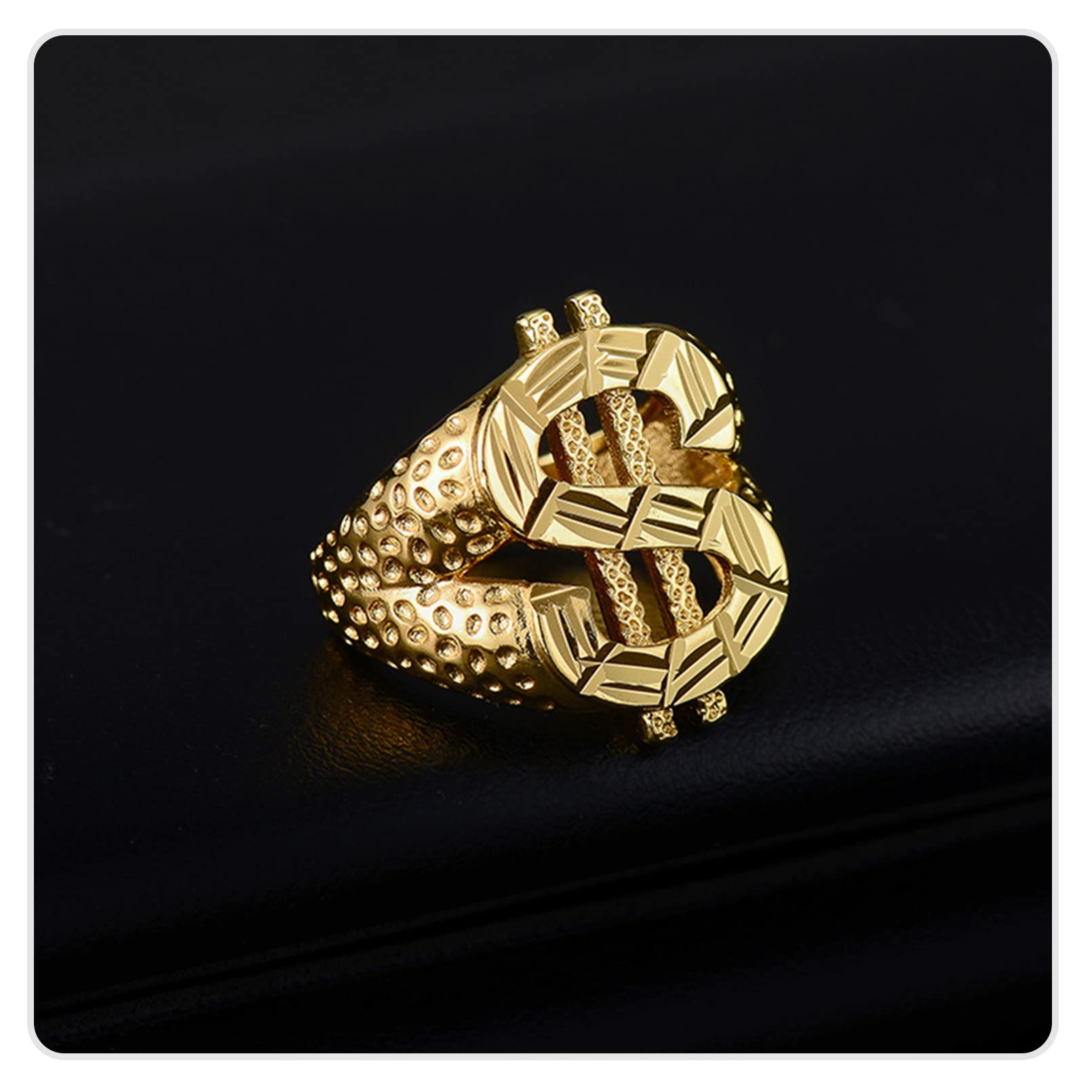 Nsitbbuery Hip Hop Jewelry 18K Gold Plated Adjustable Ring Dollar Sign Ring(Gold)