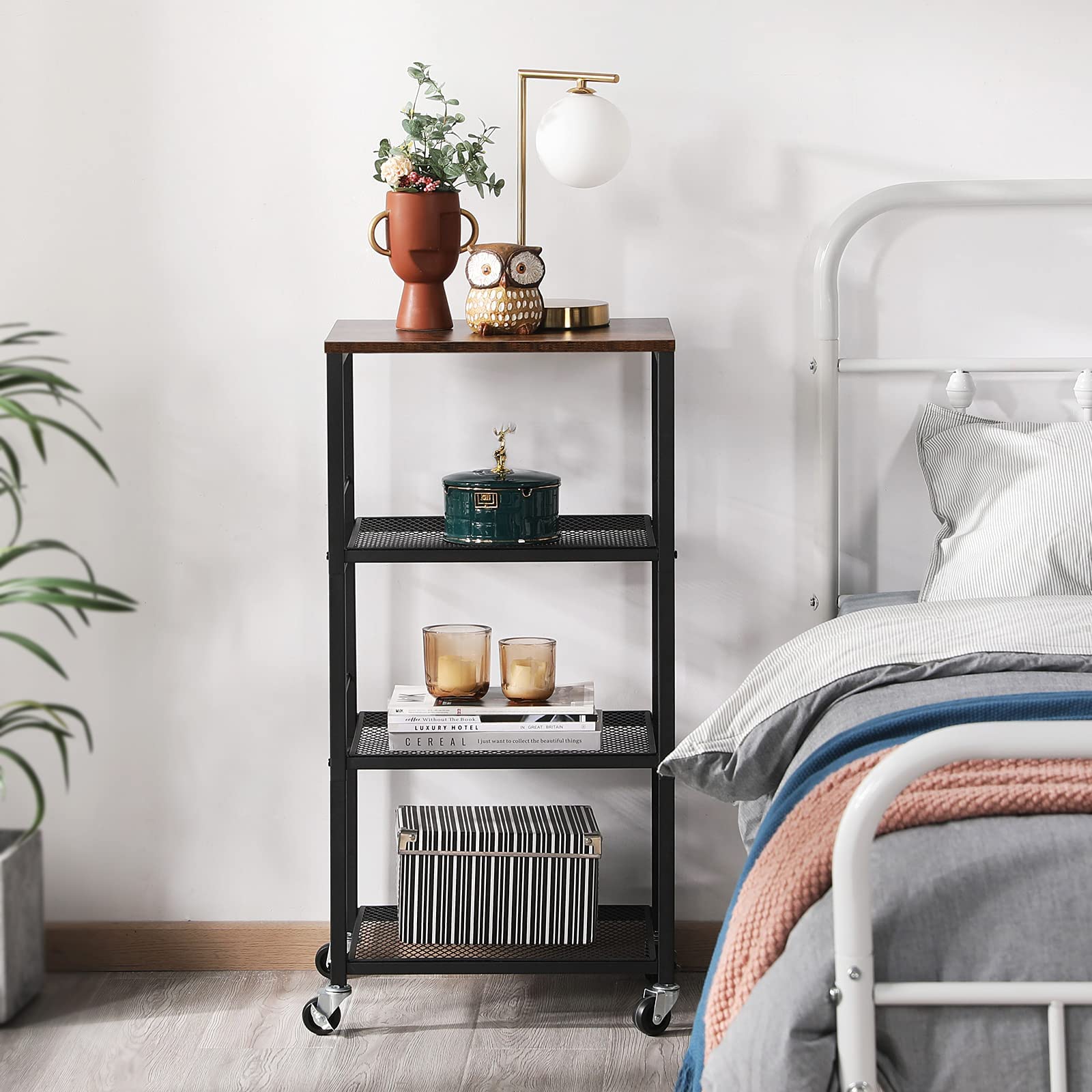 Kitchen Baker's Rack 4 Tier Utility Industrial Kitchen Serving Cart on Wheels Mobile Unit Shelves, Microwave Oven Printer Stand with Storage Cart Trolley Coffee Station for Home Bar Office